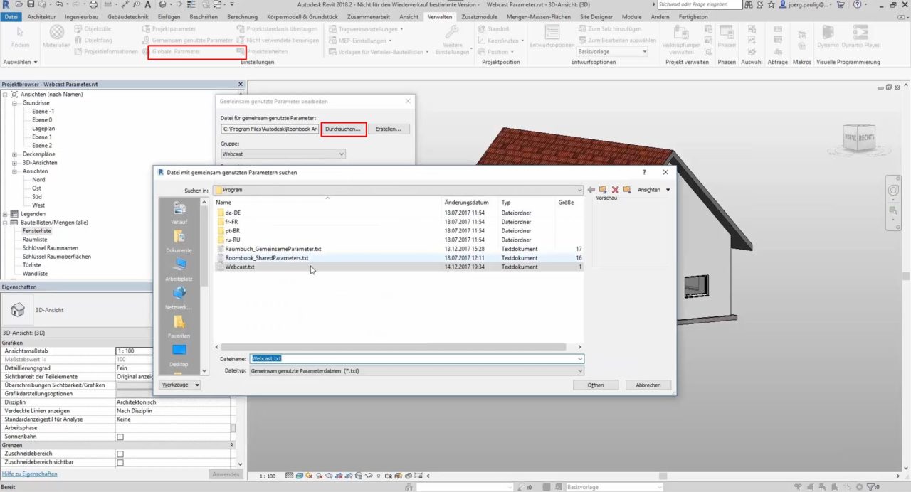 Gemeinsam genutzte Parameter in Autodesk Revit Gemeinsam genutzte Parameter in Autodesk Revit